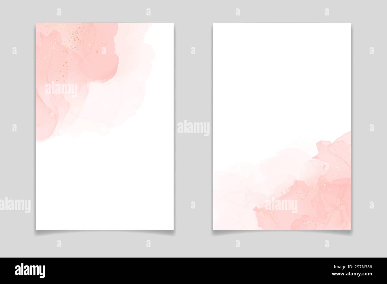 Abstract dusty blush liquid watercolor background with golden crackers ...