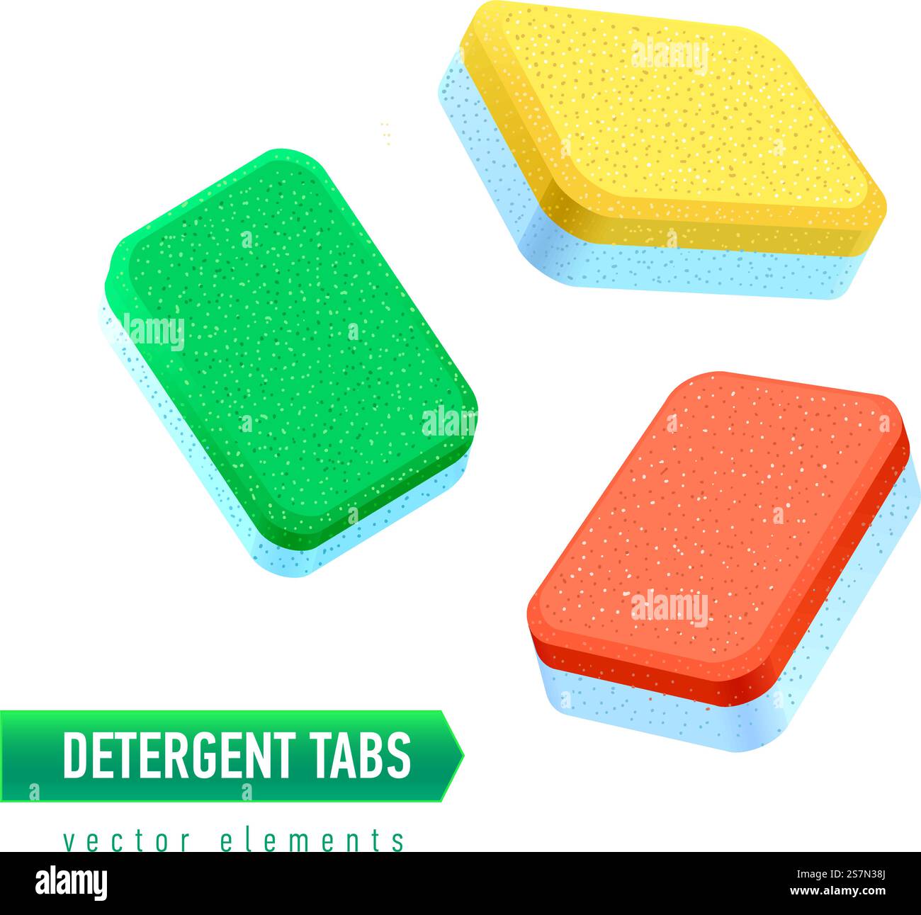 Dishwasher detergent tablet from different angles. Colored soap tabs isolated on white ...