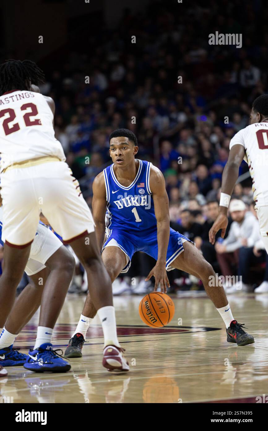 January 18, 2025; Chestnut Hill, Massachusetts, USA; Duke guard Caleb ...