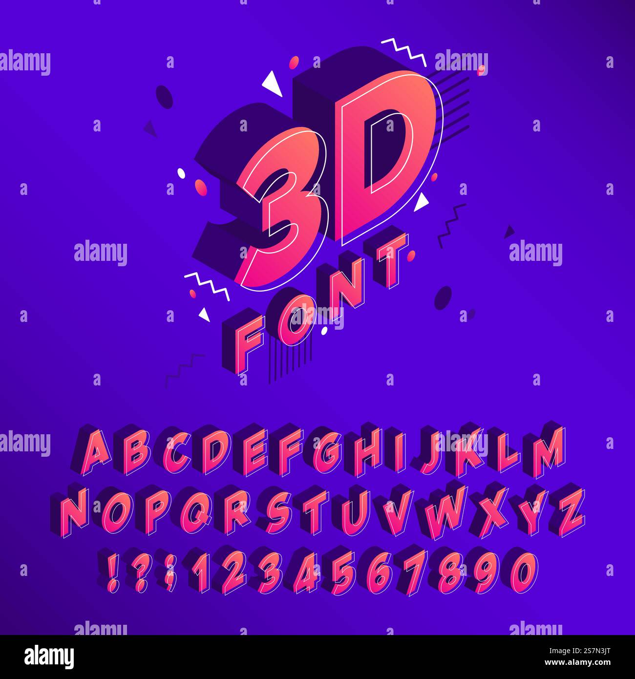 Isometric 90s font. Memphis alphabet, 80s cubic letters and typographic ...