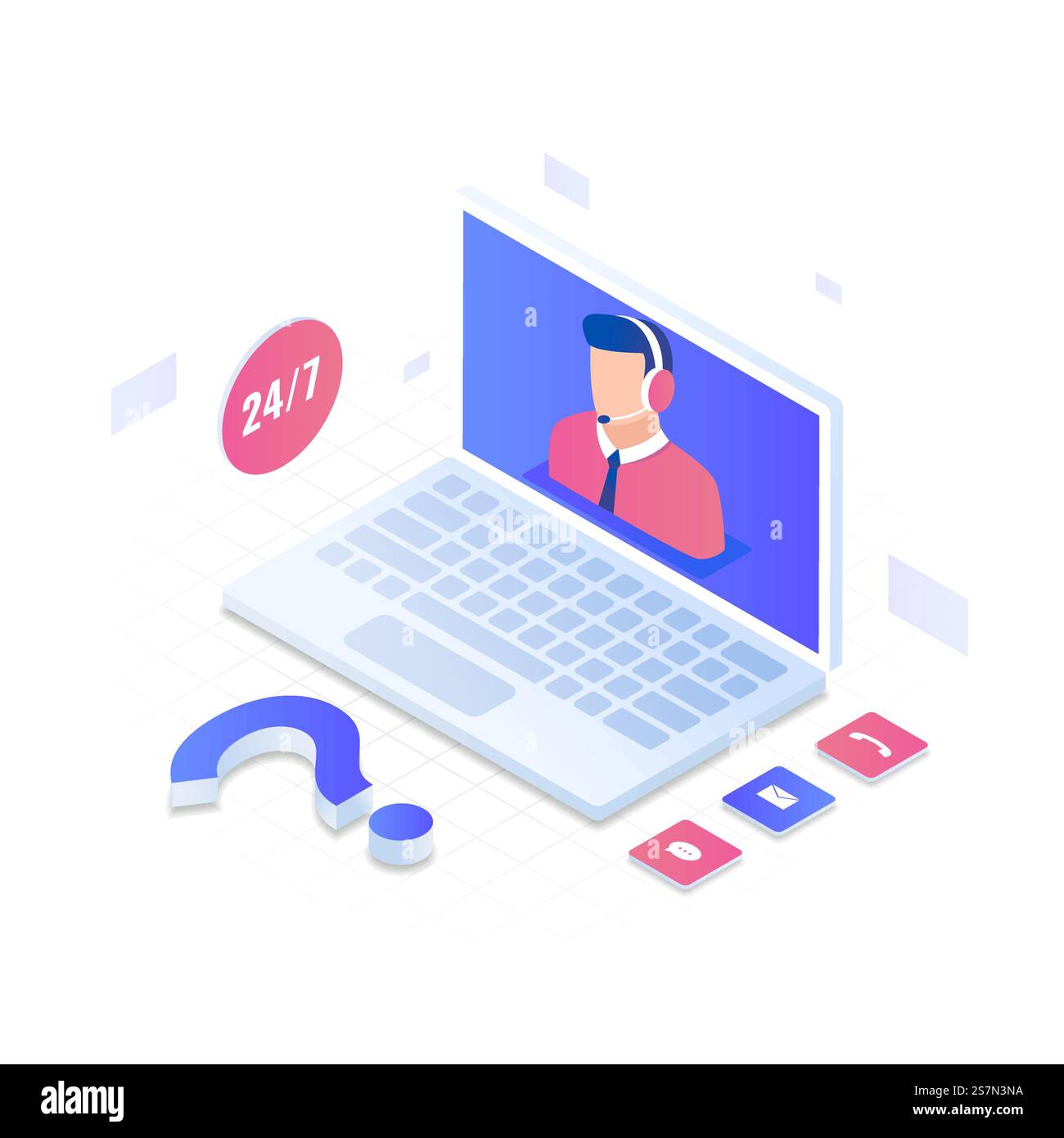 Customer service 24/7 isometric illustration concept. Illustration for ...