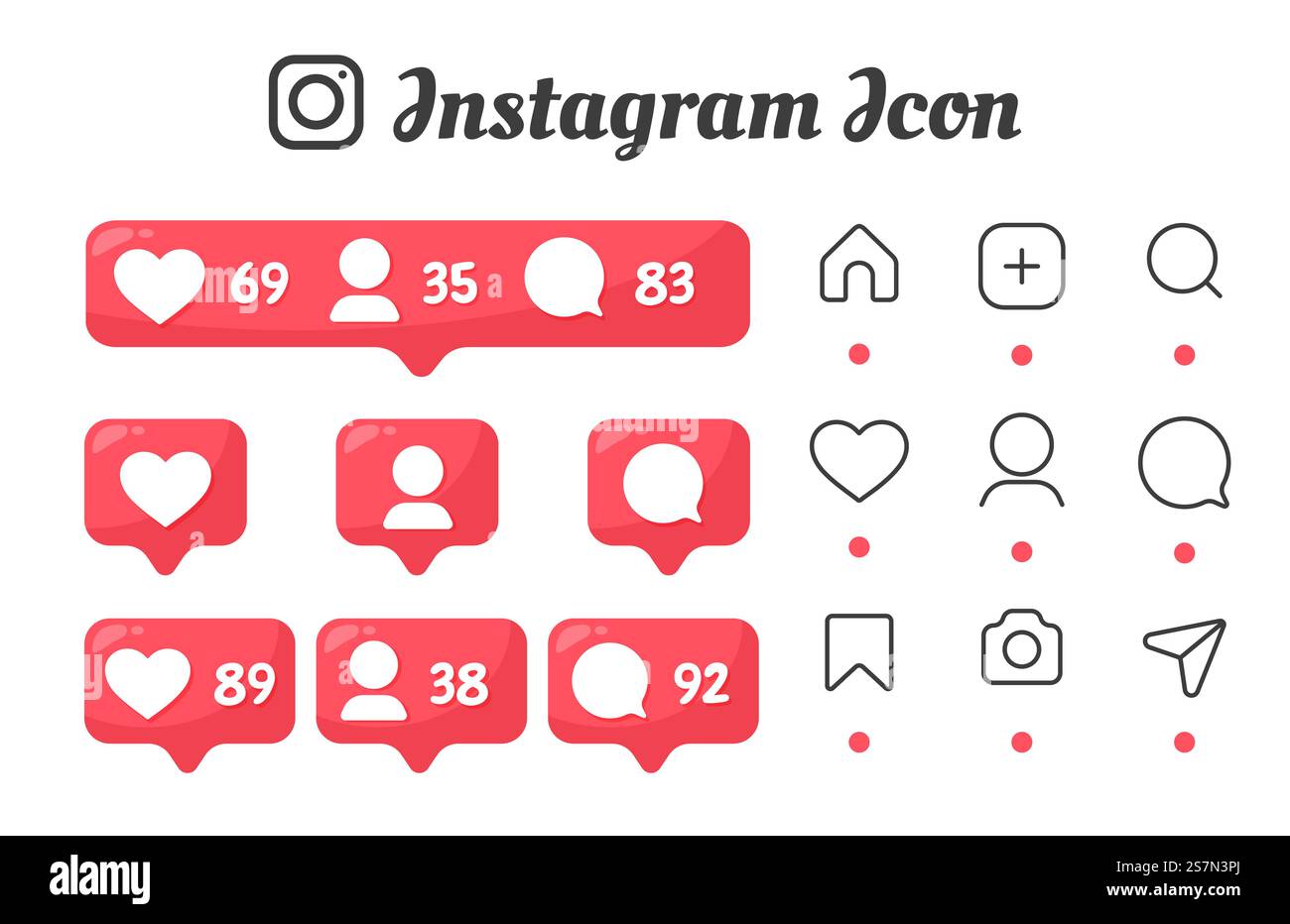 Follower notification and comment icons of the Instagram app Stock ...