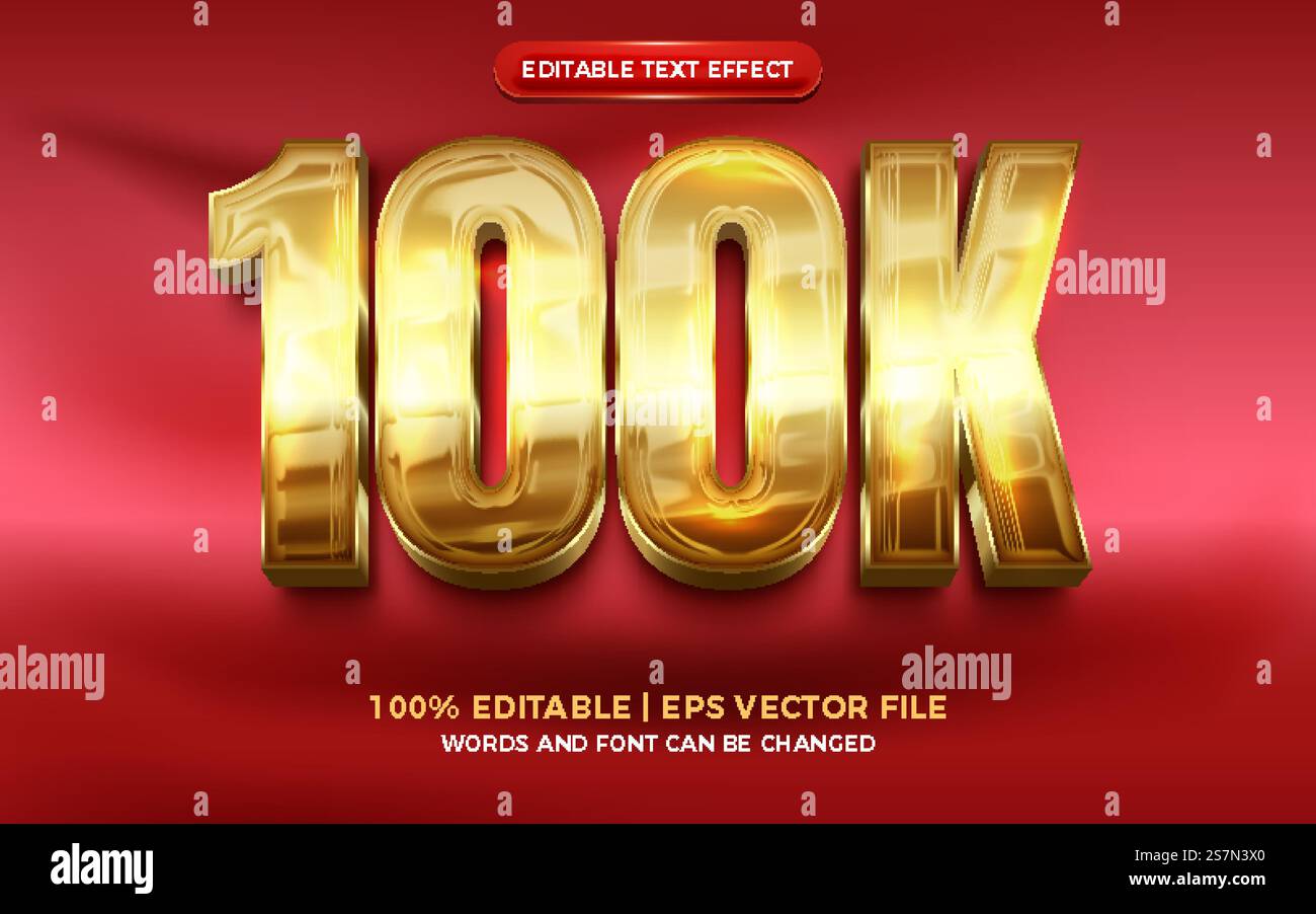 100k luxury gold modern 3d Editable text effect Stock Vector Image ...