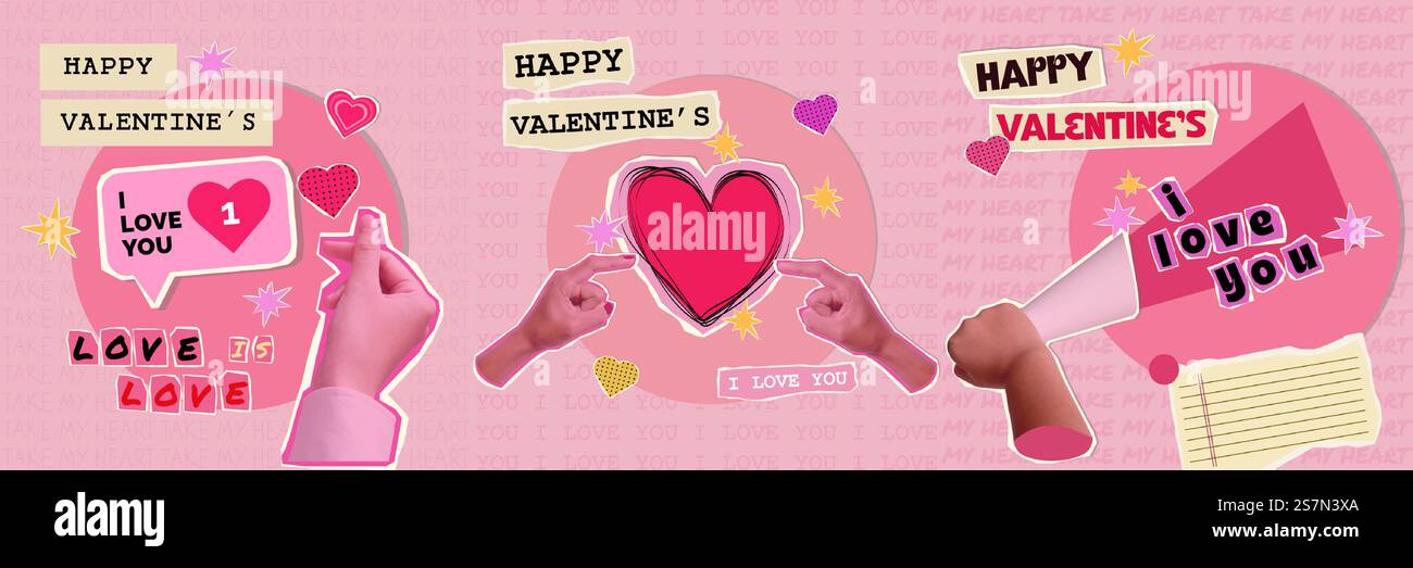 Valentine Day collage featuring love gestures, hearts, and colorful ...