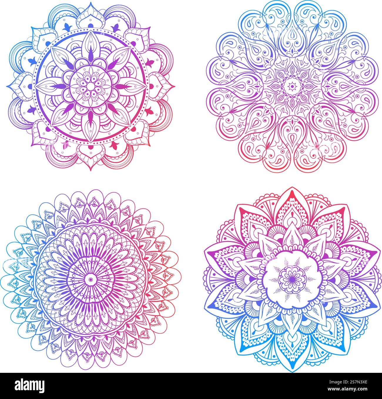 A set of beautiful mandalas and lace circles. Round gradient mandala ...