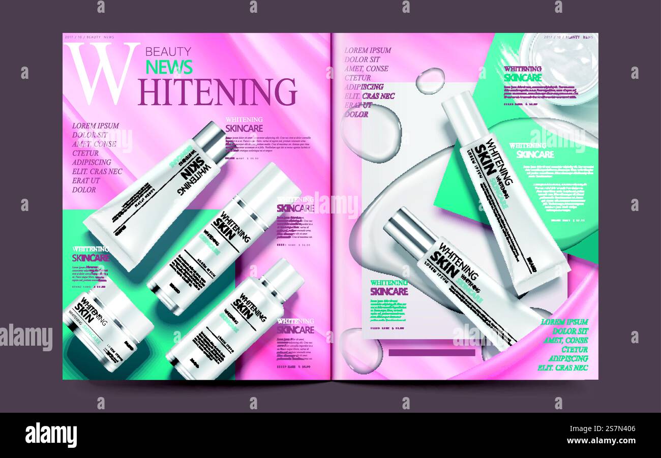 Skincare magazine template, whitening skin products with transparent ...