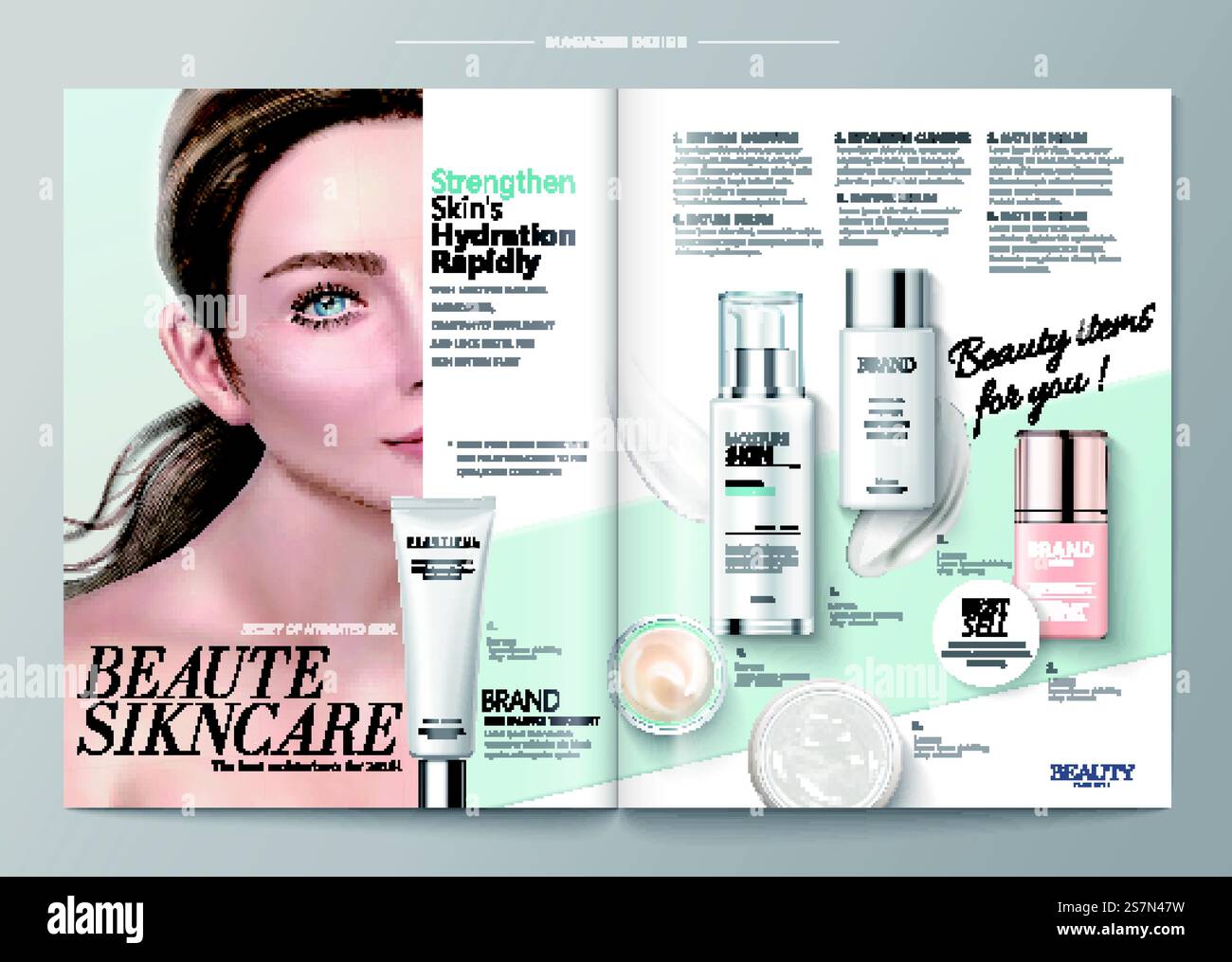 Elegant skin care magazine template, cosmetic products with attractive ...