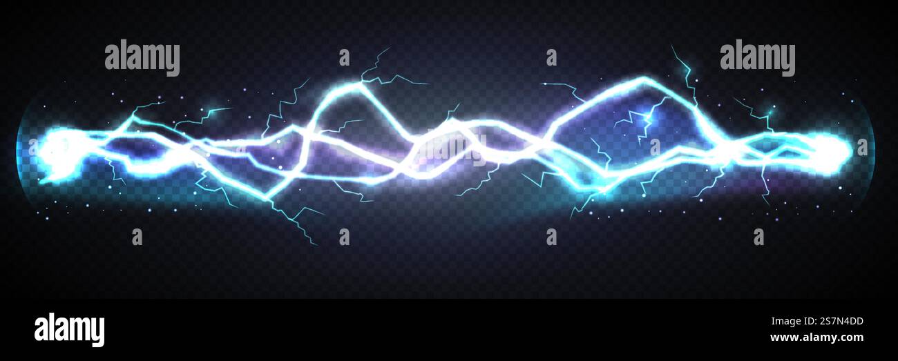 Realistic lightning bolt powerful discharge on dark background ...