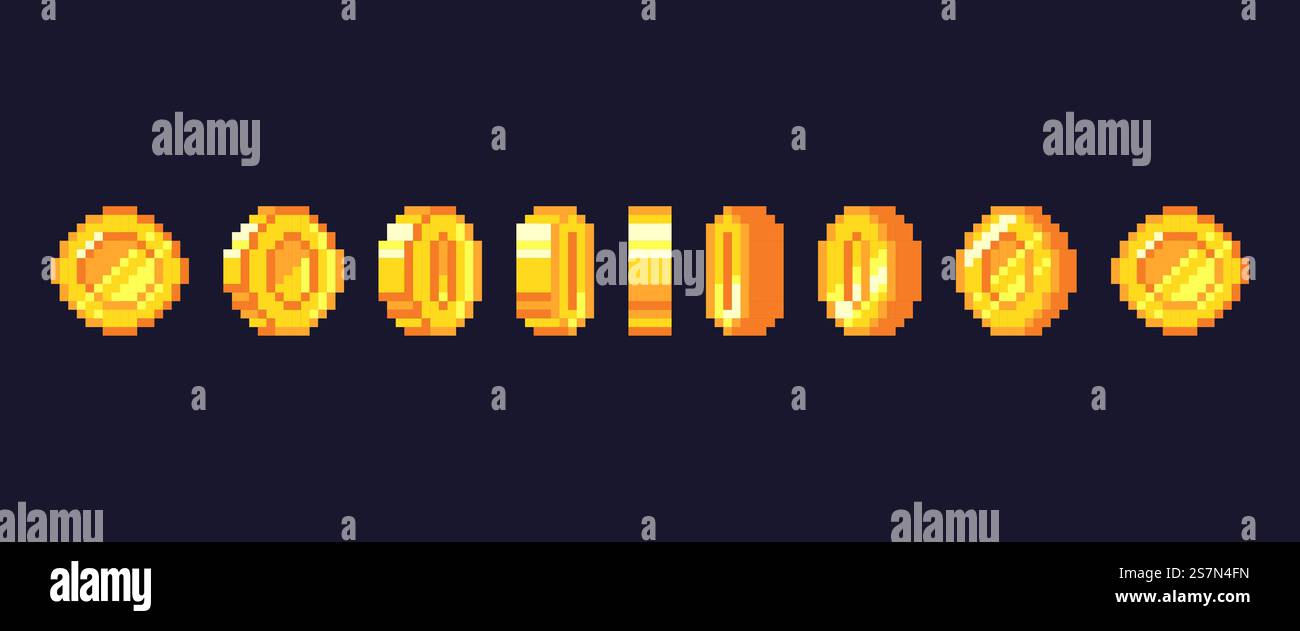 Pixel game coins animation golden pixelated coin animated frames hi-res ...