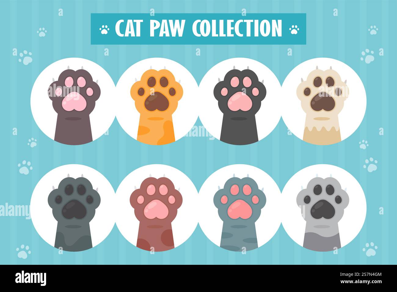 Cat paw set Different species Cute kitten hand designs isolated from ...