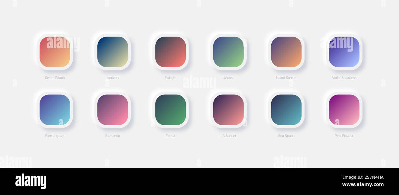 Modern Vivid Color Different Bright Gradients Set For UI UX Design On ...