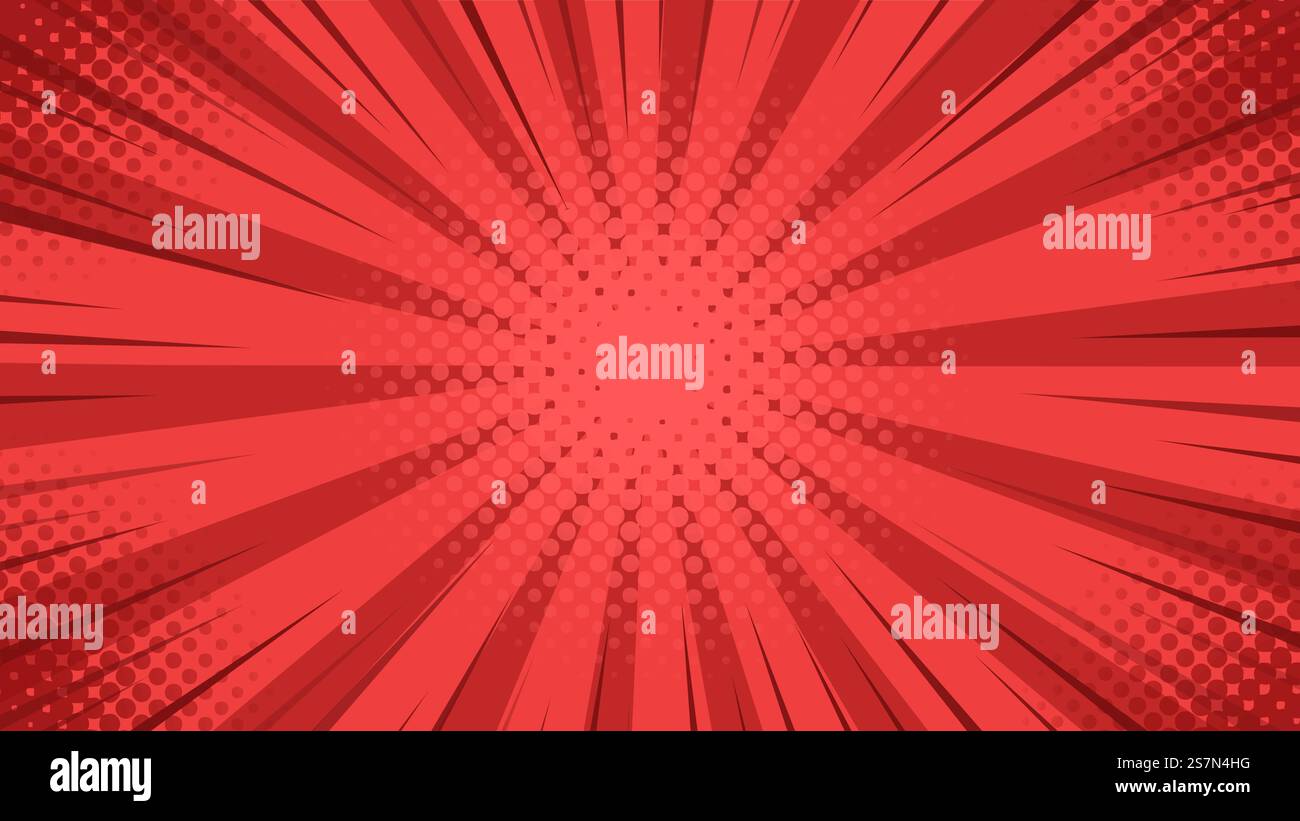 Pop art background with red light scattered from the center in cartoon ...