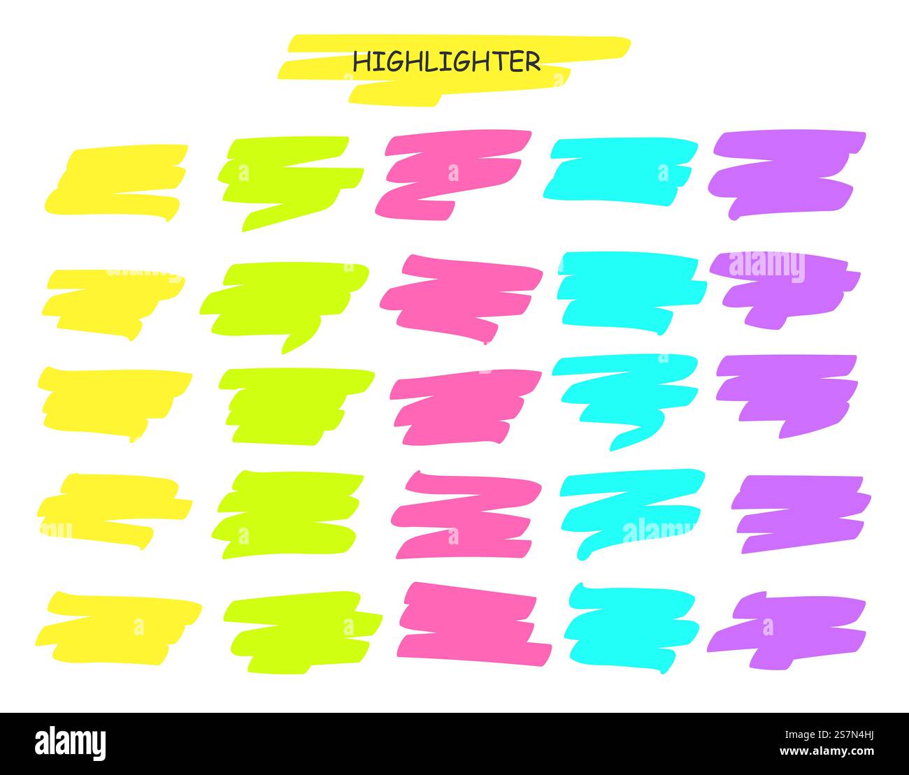 Highlight brush lines. Hand drawn yellow highlighter pen stroke line ...