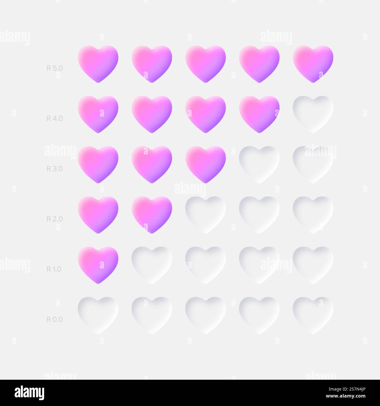 Vector 3D Pink Violet Hearts Rating Icons Neumorphic UI UX Design ...