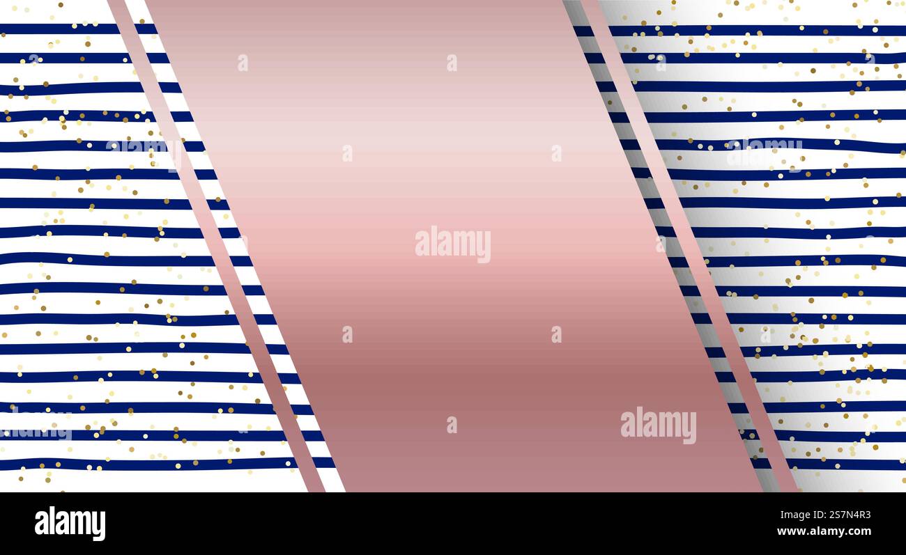 Abstract blue stripes pattern and gold glitter background with pink ...