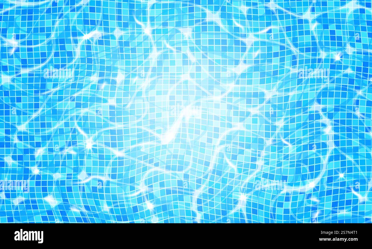 Swimming pool water background with caustic ripple and sunlight glare ...
