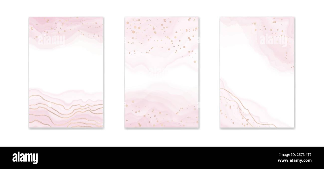 Abstract dusty pink liquid watercolor background with golden lines hi ...