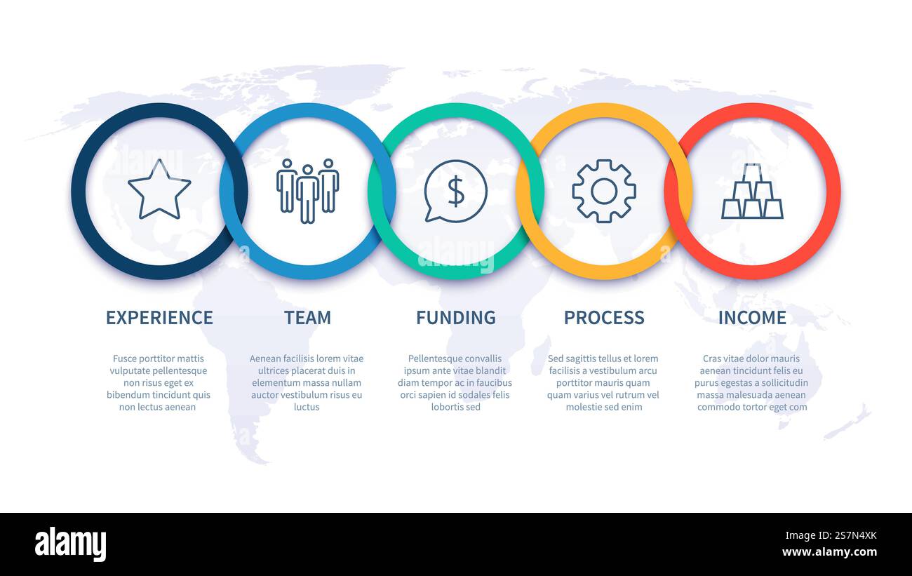 Chain steps infographic. Global business step by step process chart ...