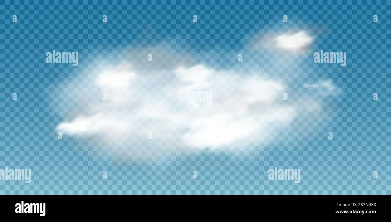 Realistic white cloud. Vector illustration of 3d smoke or fog. Natural ...