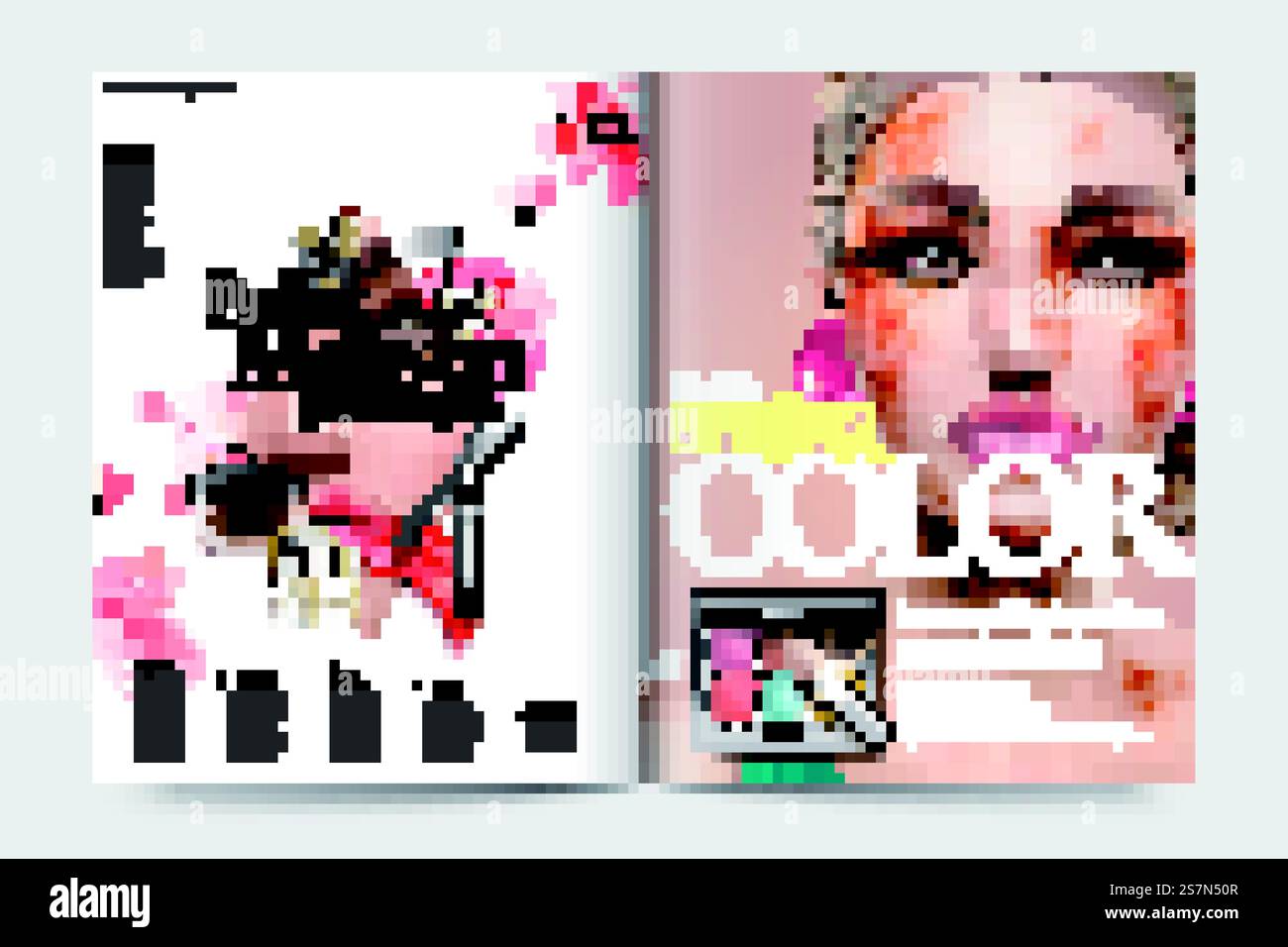 Cosmetic magazine ads, beautiful model with makeup accessories in 3d ...