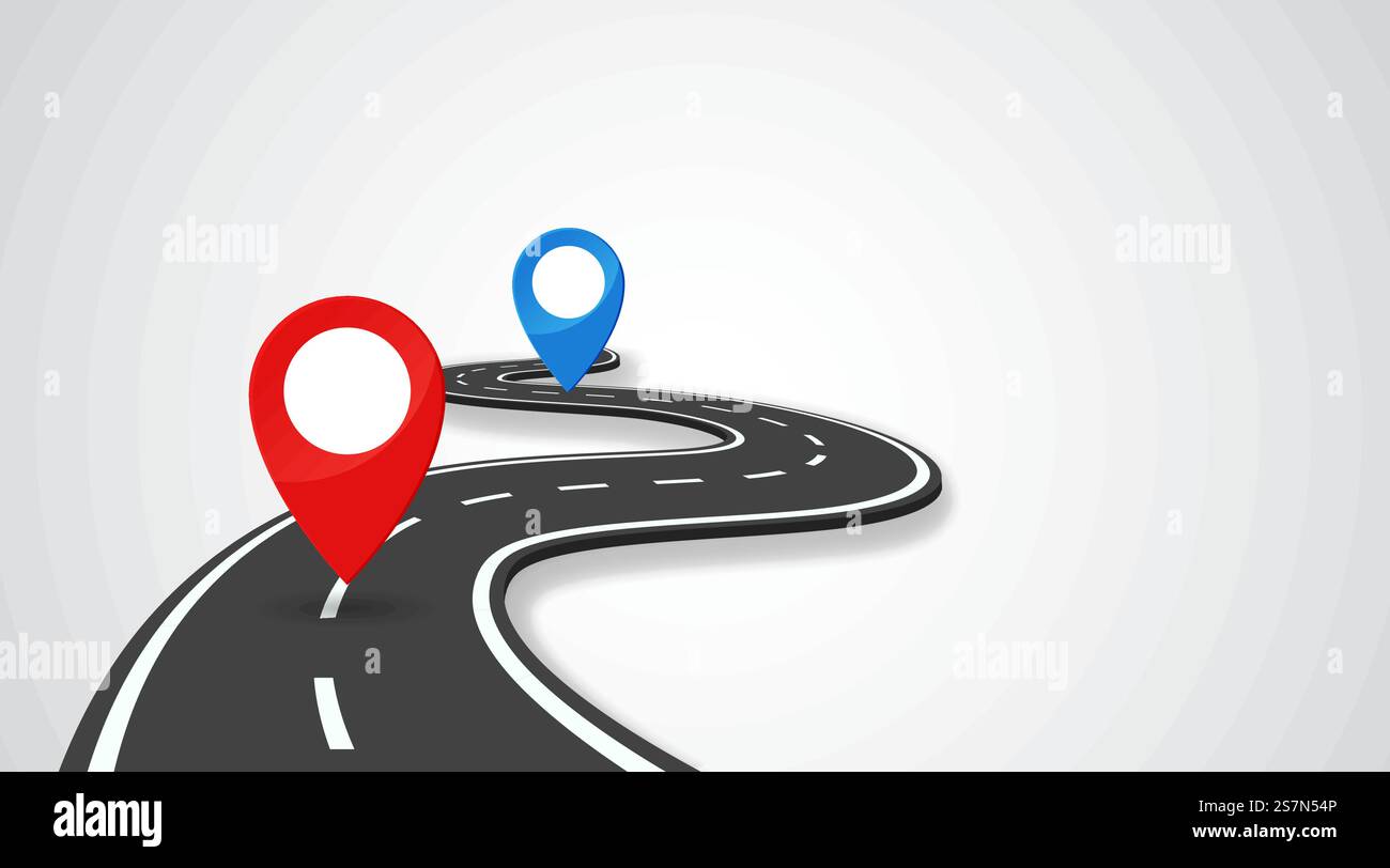 The road with GPS pin indicates the beginning and end of the journey ...