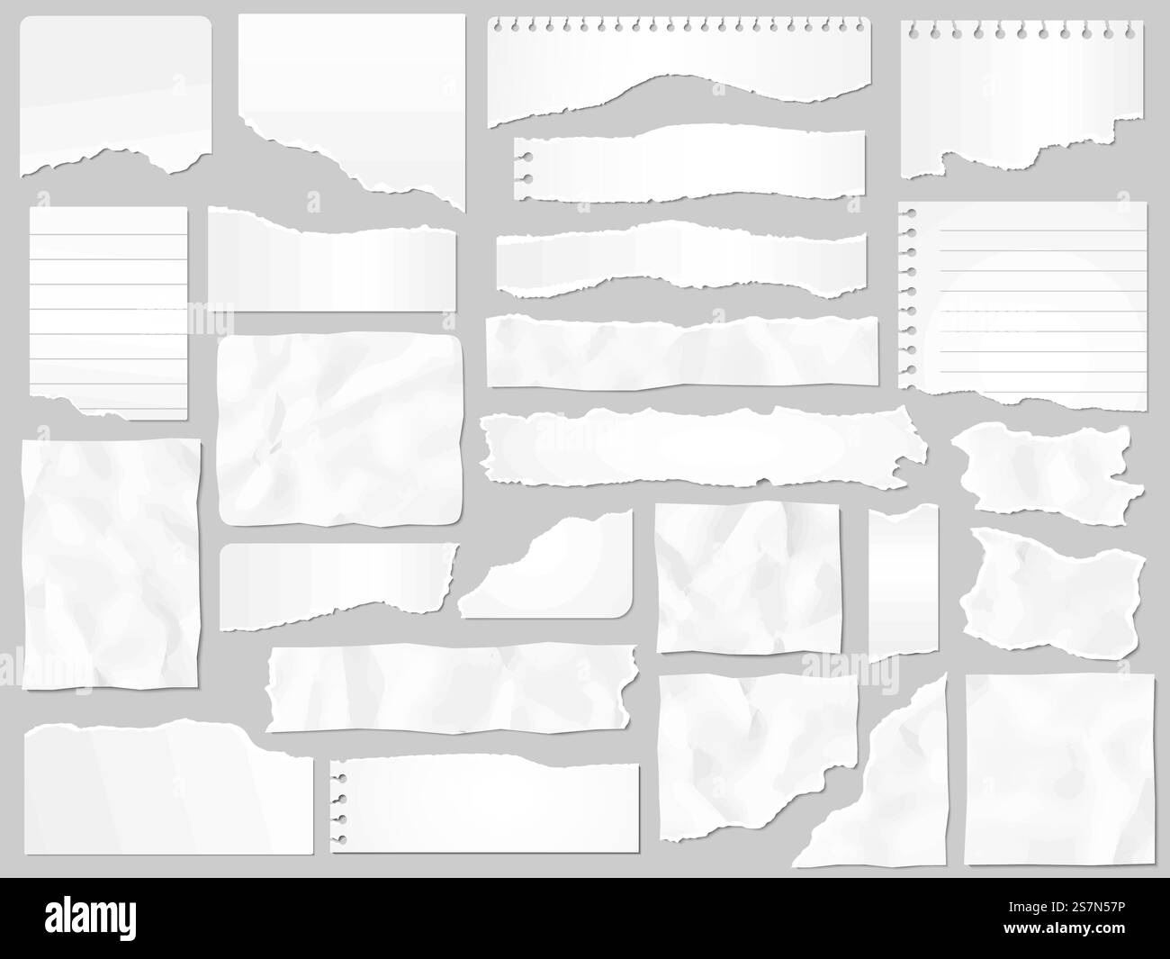 Paper scraps. Ripped papers, torn page pieces and scrapbook note paper ...