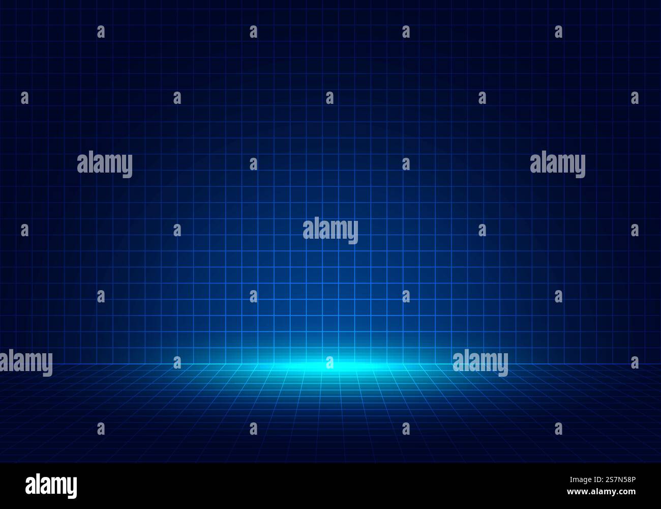 Abstract blue grid perspective design background with lighting. High ...