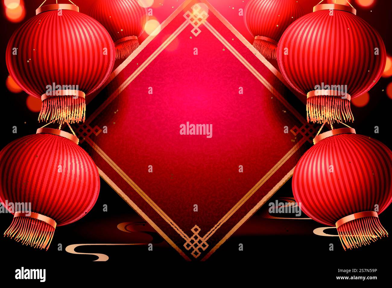 Traditional Chinese lunar new year background with blank spring couplet ...