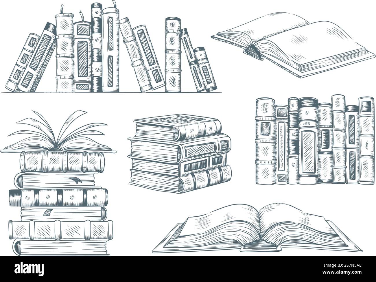 Books engraving. Vintage open book engrave sketch drawn. Hand drawing ...