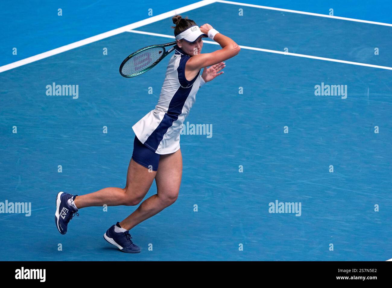 Veronika Kudermetova of Russia plays a forehand return to Elina ...