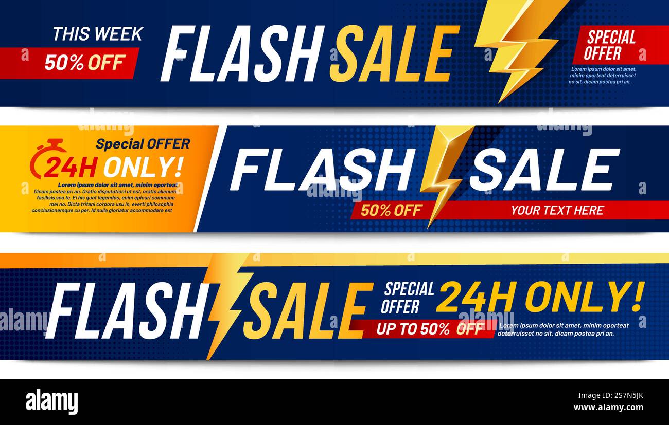 Flash sale banners. Lightning offer sales, only now deals and discount ...