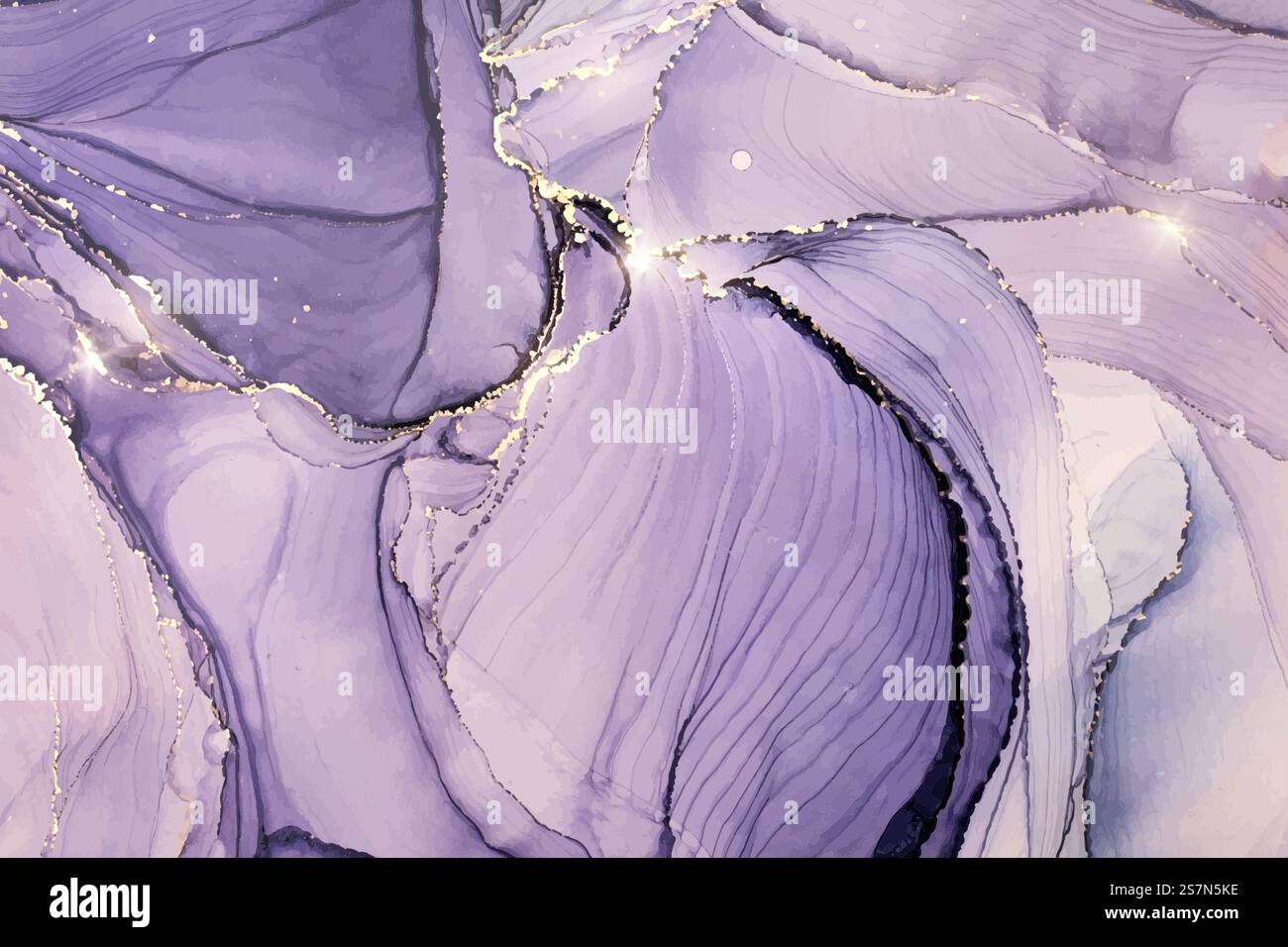 Abstract luxury lavender liquid watercolor background with golden ...
