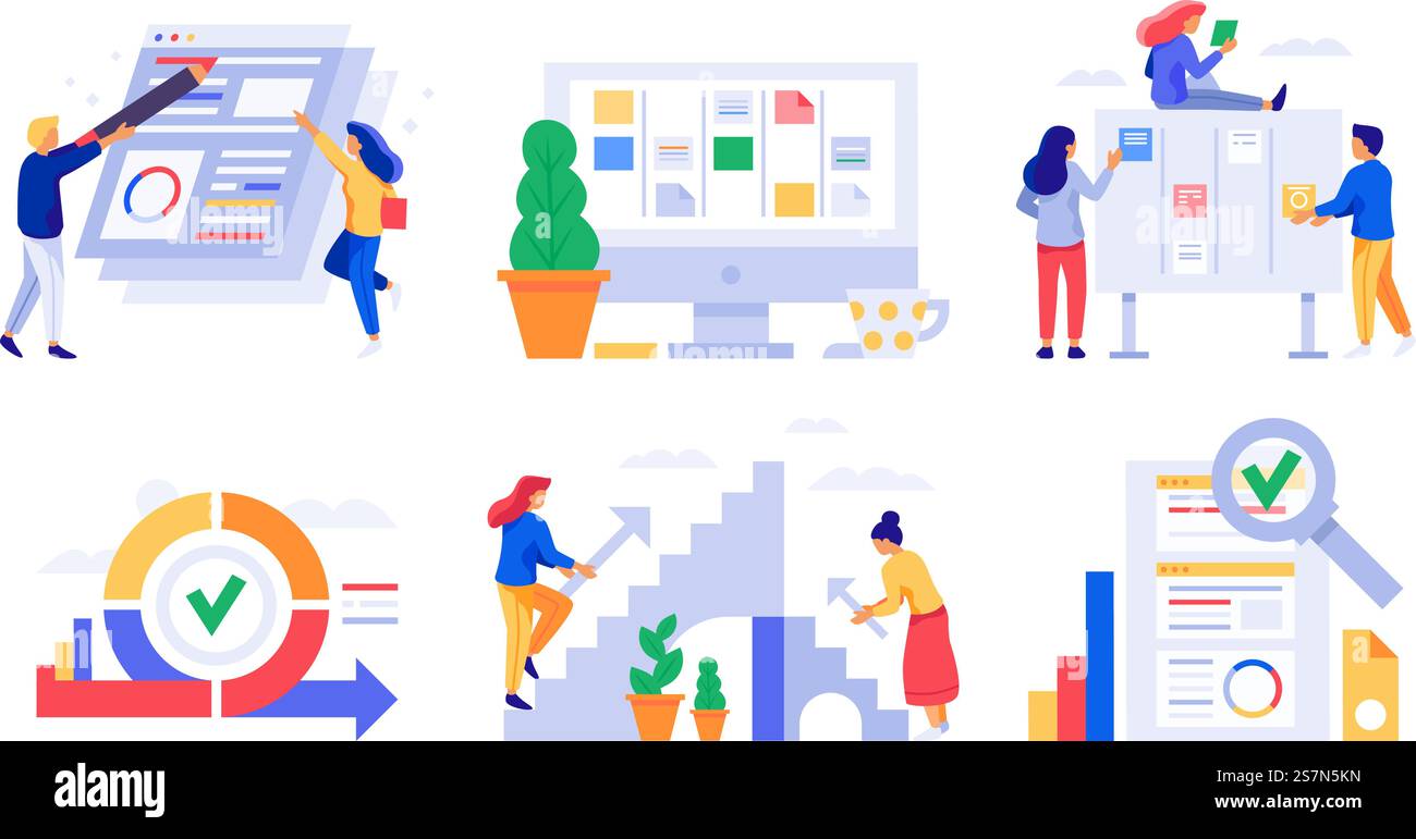 Agile development. Scrum board sprints, kanban management team tasks ...