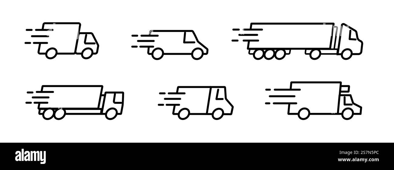 Fast shipping delivery truck and cargo logistic icon set. Van for ...