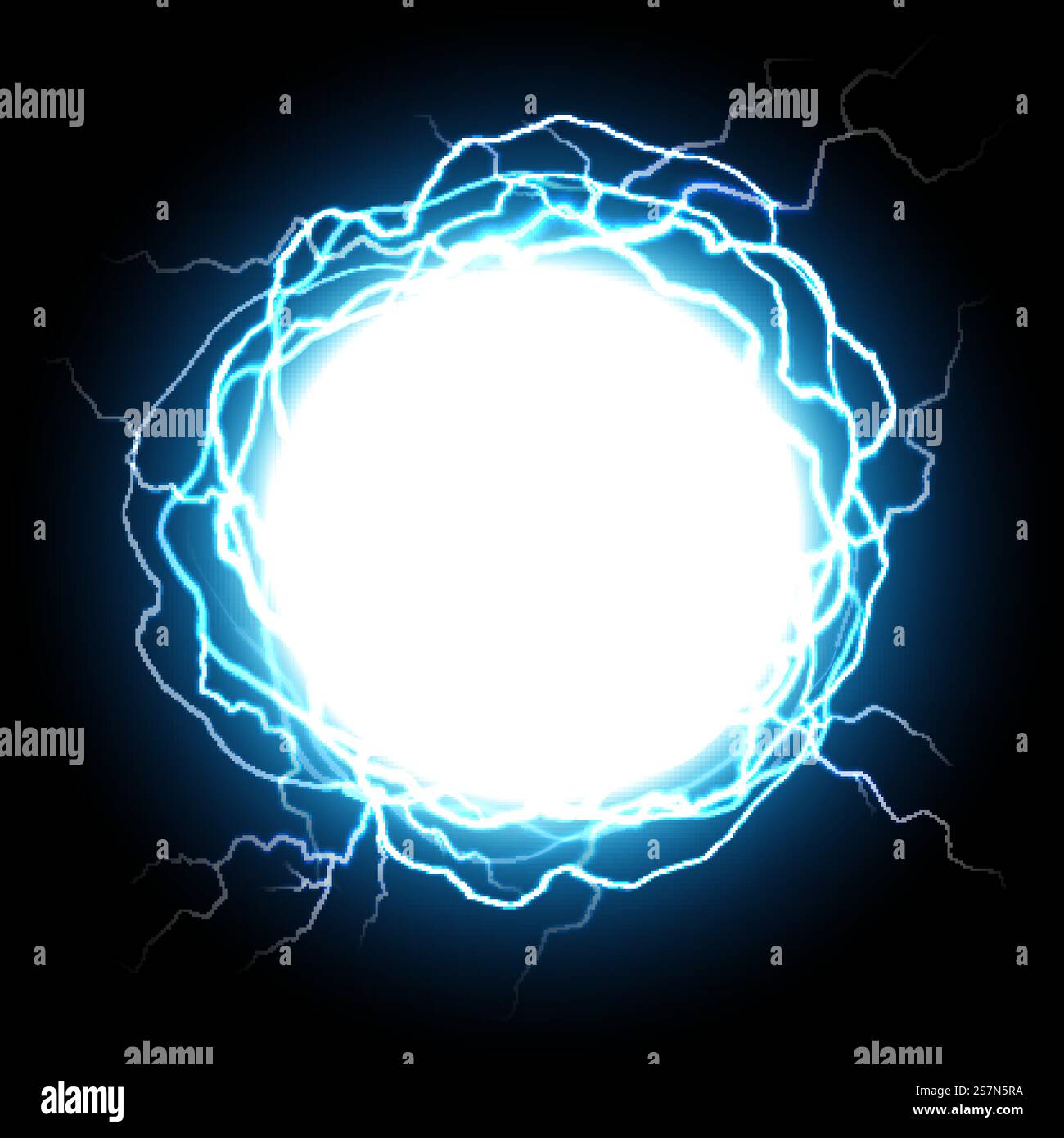 Energy sphere. Electric plasma ball, explosion lightnings and ...