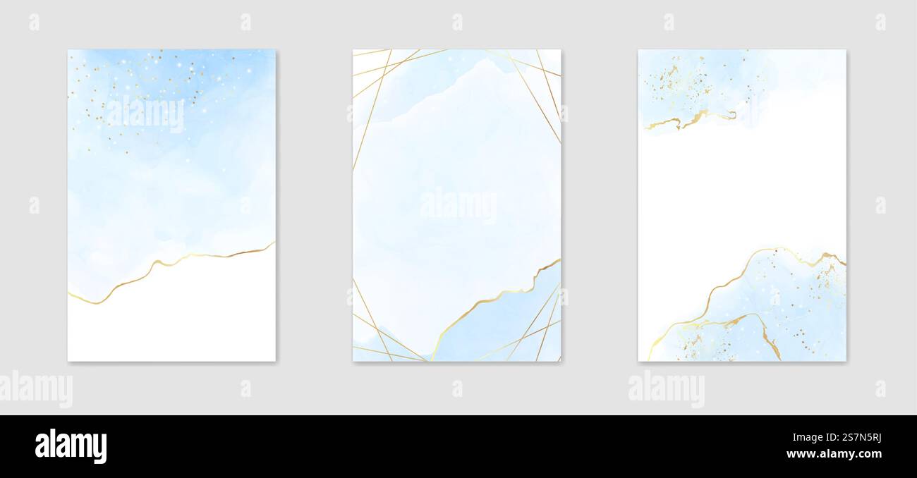 Collection of abstract dusty blue liquid watercolor background with ...