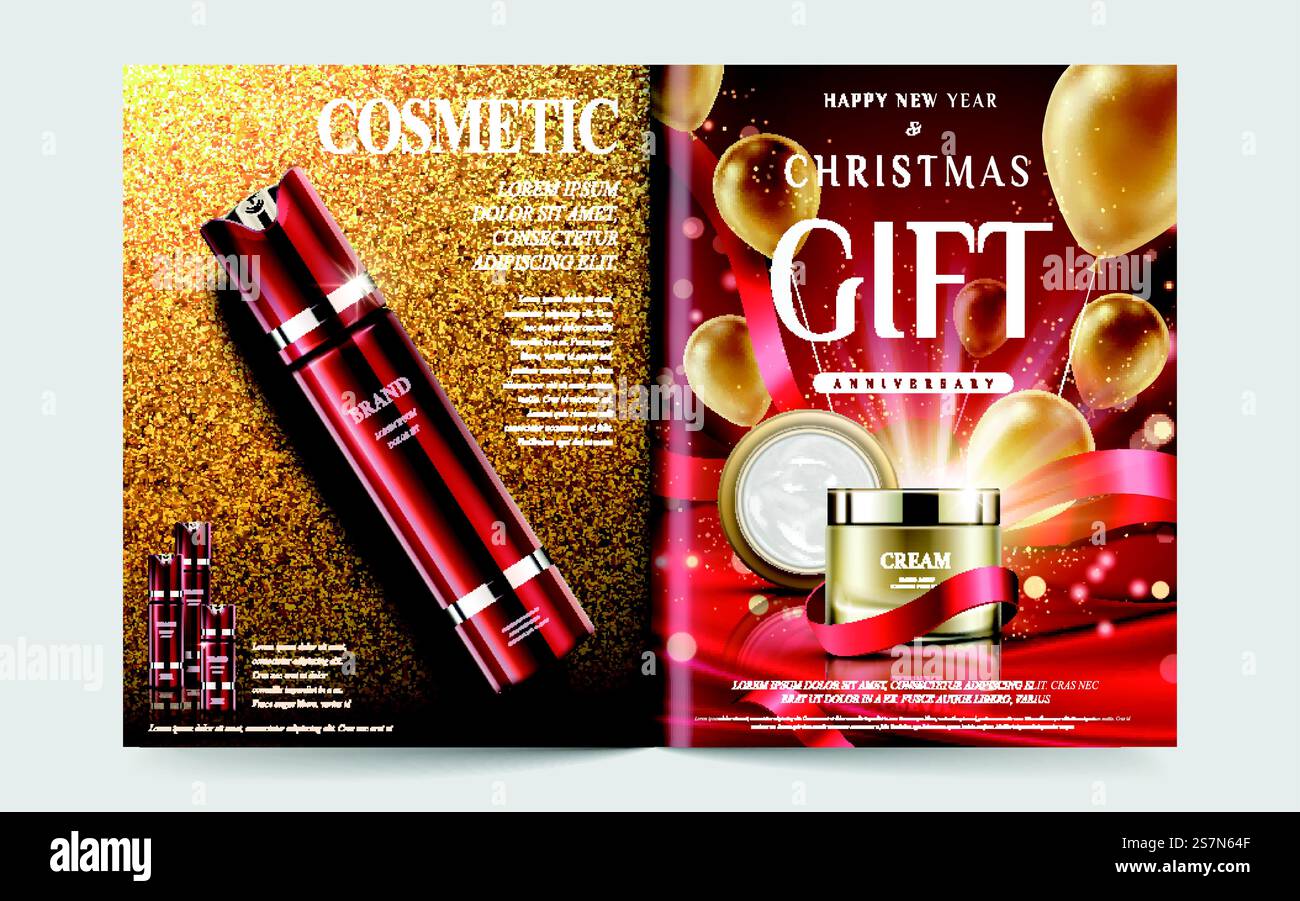 Cosmetic magazine template, holiday sales with balloons and ribbons ...