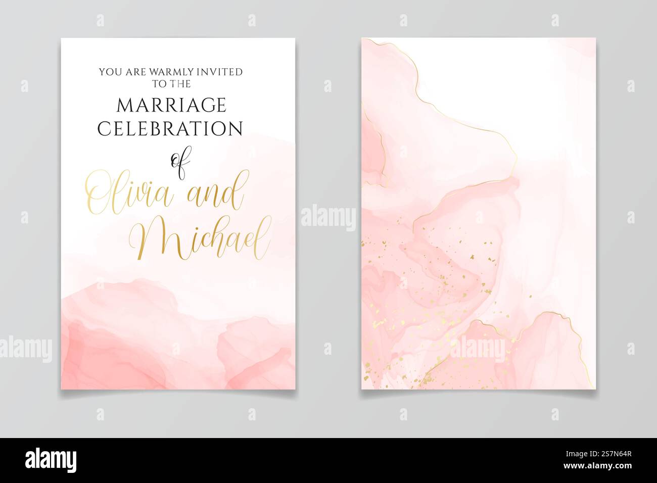 Abstract dusty blush liquid watercolor background with golden cracks ...