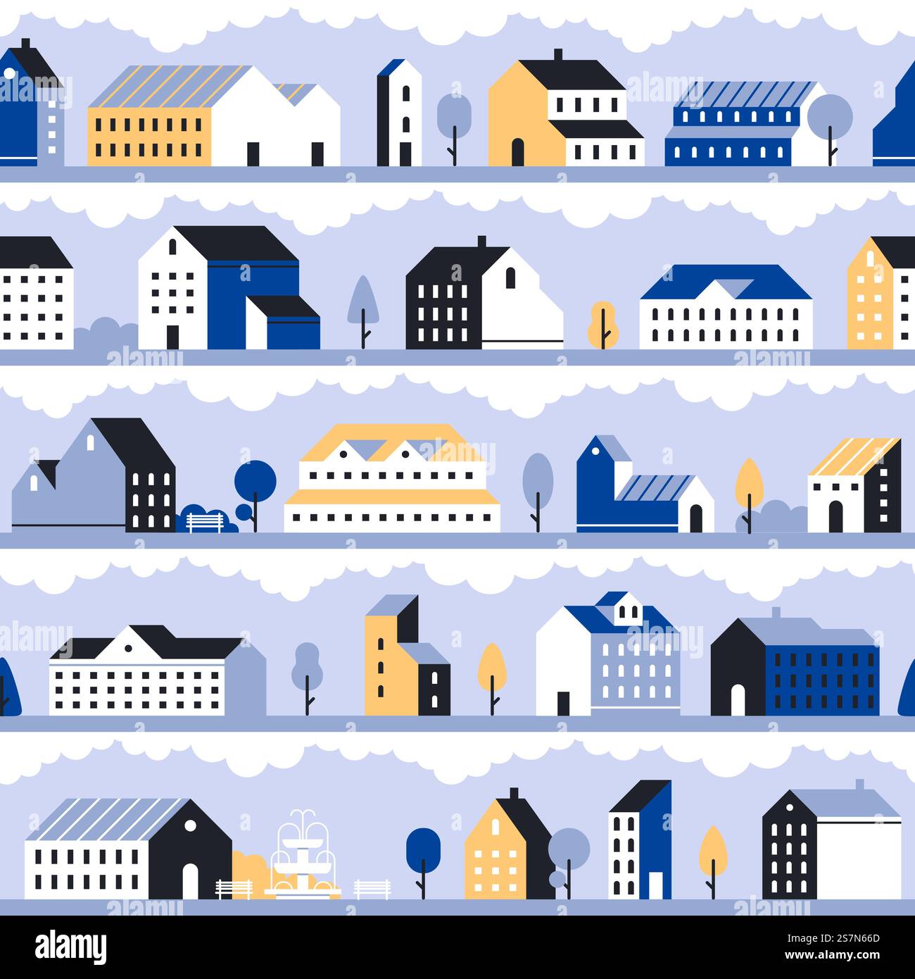 Minimal city pattern. Minimalistic town landscape, modern homes houses and geometric cityscape ...