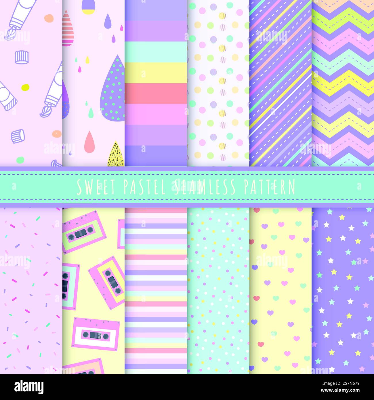 Sweet Pastel seamless pattern collection. Set of 12 colorful background ...