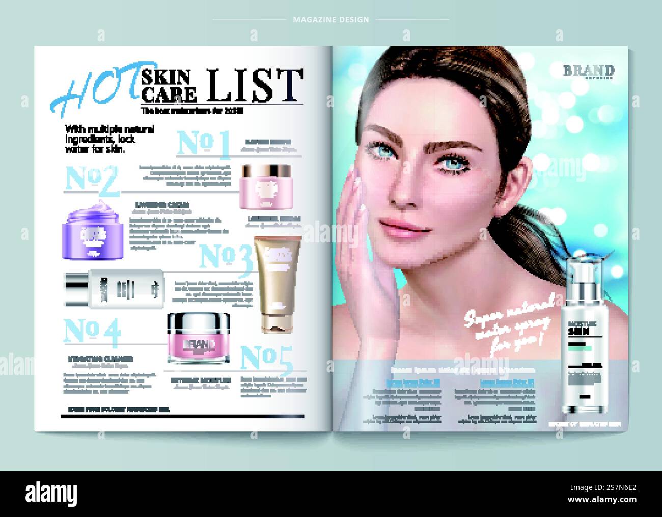 Elegant skin care magazine template, cosmetic products with attractive ...
