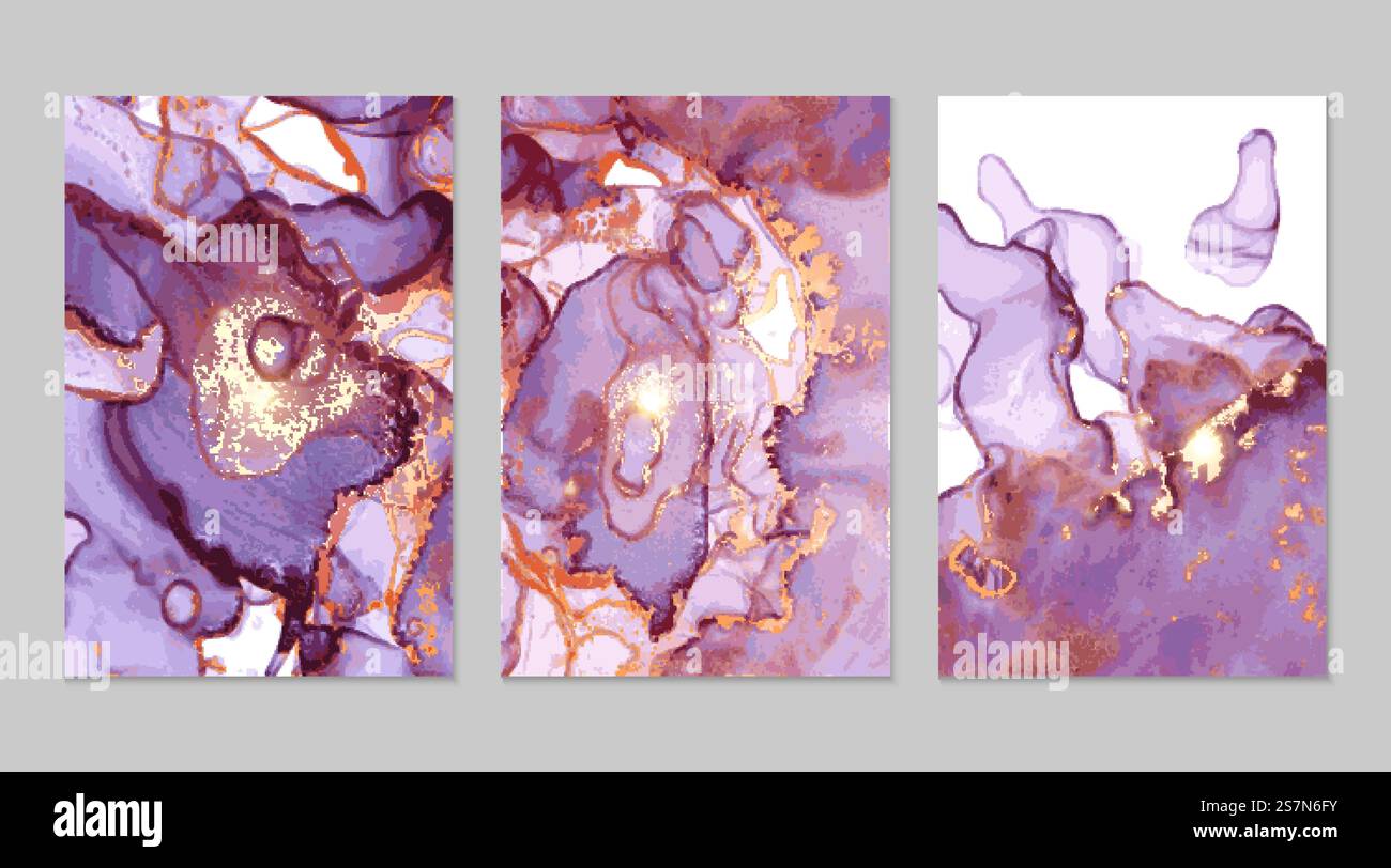 Purple and gold marble abstract backgrounds in alcohol ink technique ...