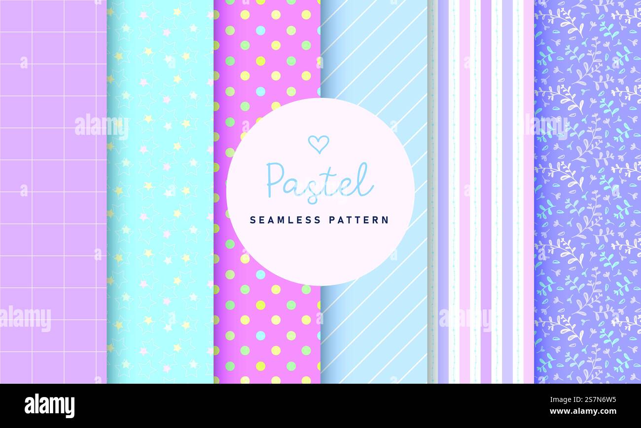 Sweet Pastel seamless pattern collection. Set of 6 colorful background ...
