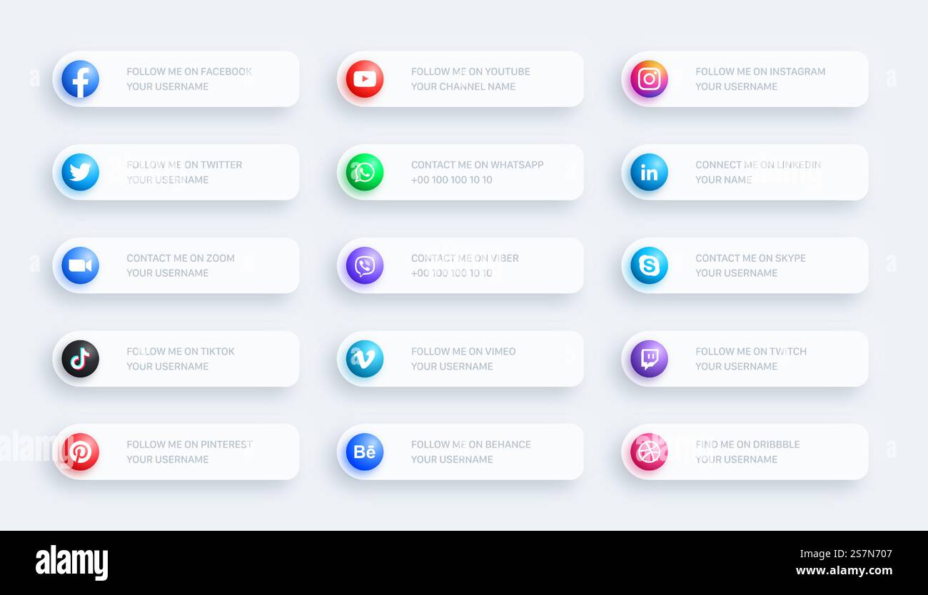 Social Media Network Lower Third Glowing Icons 3D Banner Set On Light ...