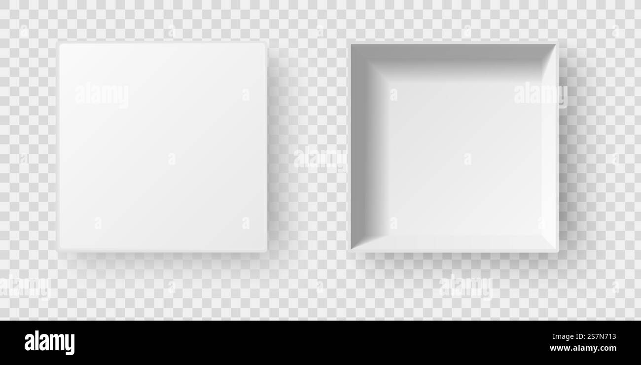 Empty open white square pack box with shadow isolated on transparent ...