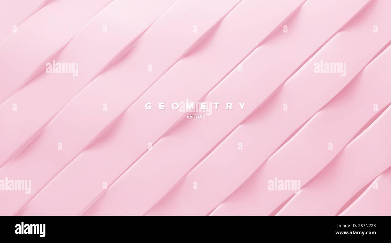 Geometric minimalist 3d pattern. Soft pink ribbons. Abstract background ...