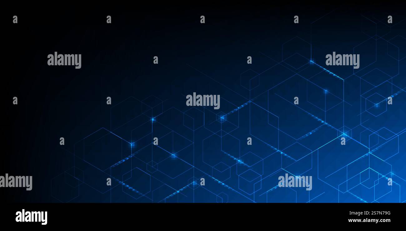 Abstract geometric blue lines on dark blue background with lighting ...