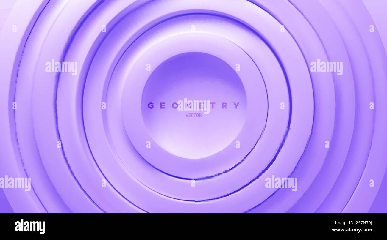 Purple concentric rings. Abstract pastel background. Vector geometric illustration. Radial ...