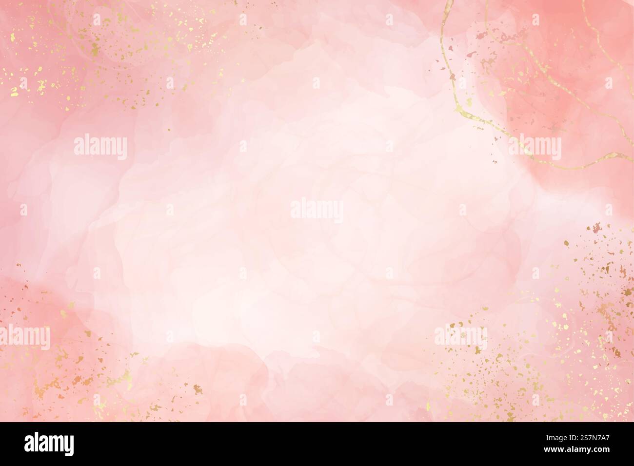 Abstract dusty blush liquid watercolor background with golden crackers ...