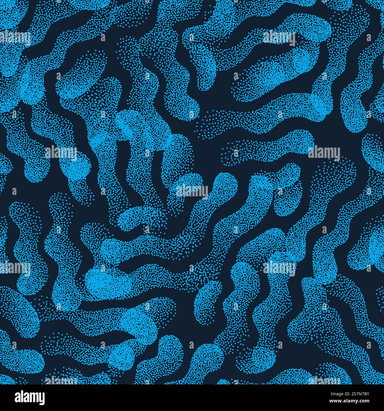 Blue Hand Drawn Abstract Stippled Bizarre Art Seamless Pattern. Vector ...
